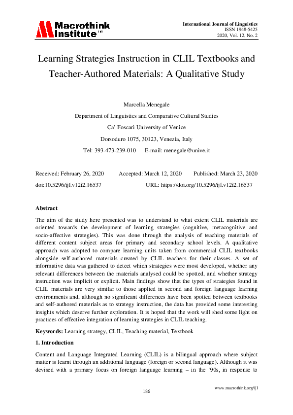 (PDF) Learning Strategies Instruction in CLIL Textbooks and Teacher-Authored Materials: A ...