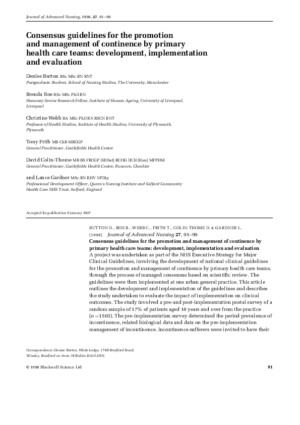 (PDF) Consensus guidelines for the promotion and management of ...
