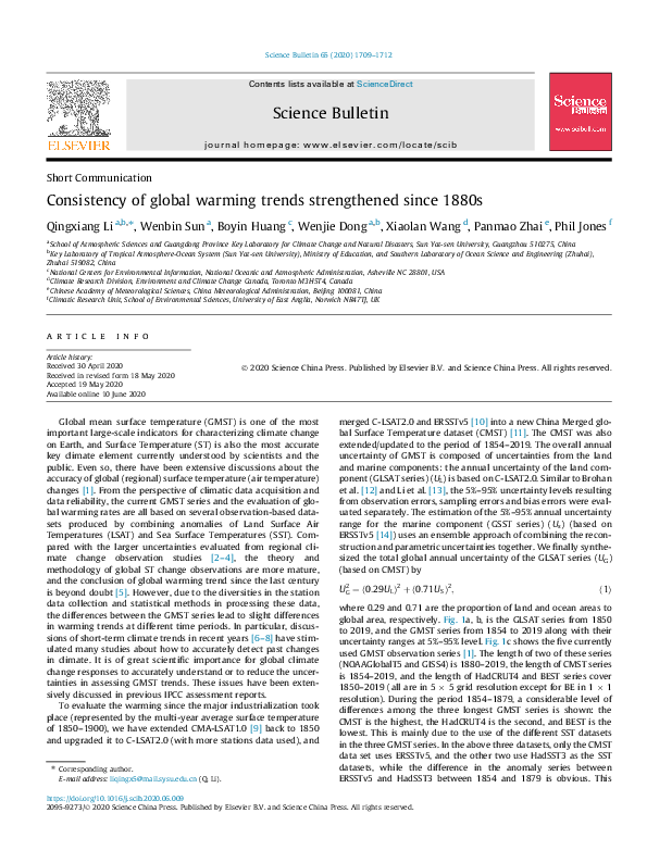 (PDF) Consistency of global warming trends strengthened since 1880s