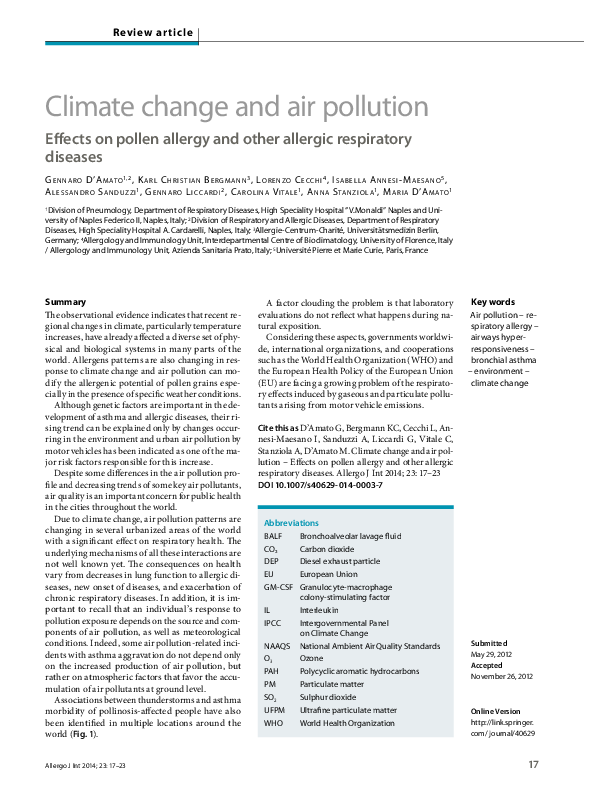 (PDF) Climate change and air pollution