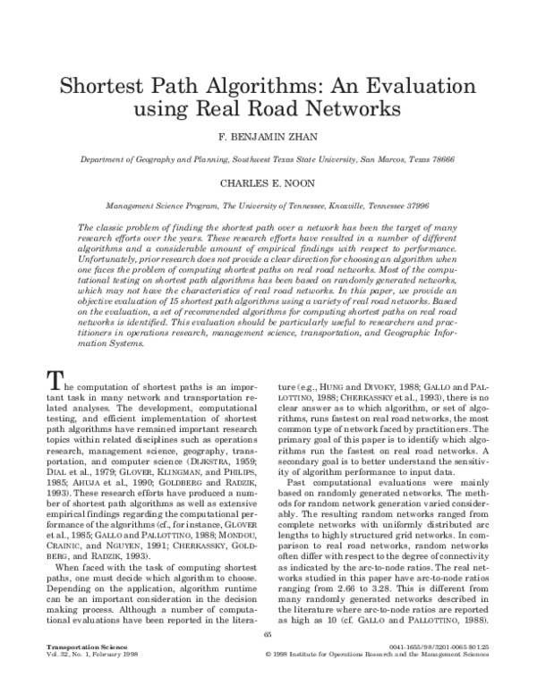 Pdf Shortest Path Algorithms An Evaluation Using Real Road Networks
