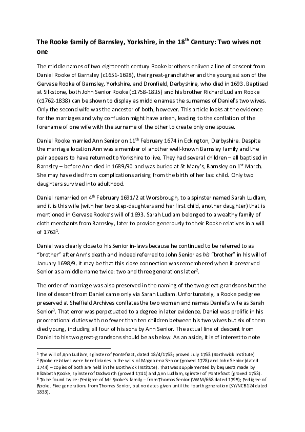 (PDF) The Rooke family of Barnsley, Yorkshire, in the 18th Century: Two ...