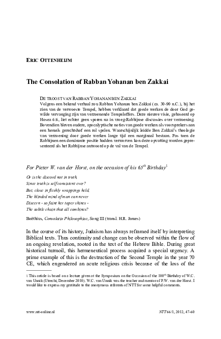 (PDF) The Consolation of Rabban Yohanan ben Zakkai