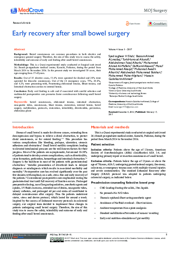 (PDF) Early Recovery after Small Bowel Surgery