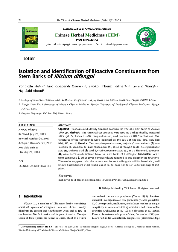 (PDF) Isolation and Identification of Bioactive Constituents from Stem ...
