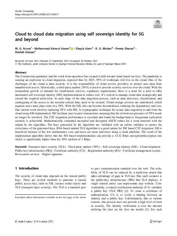 (PDF) Self-Sovereign Identity for Secure Cloud-to-Cloud Migration