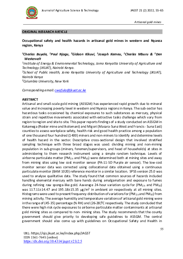(PDF) Occupational safety and health hazards in artisanal gold mines in ...