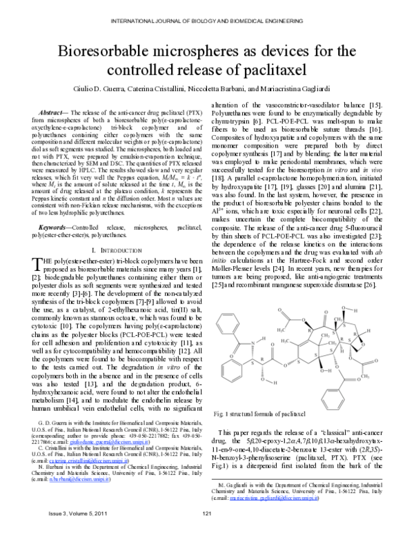 (PDF) Bioresorbable microspheres as devices for the controlled release of paclitaxel