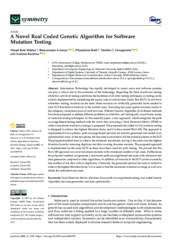 (PDF) A Novel Real Coded Genetic Algorithm for Software Mutation Testing