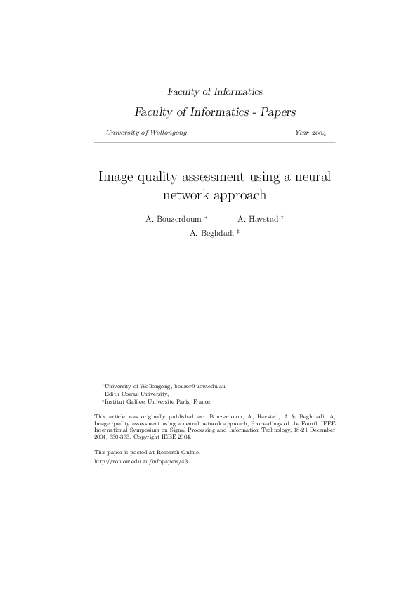 (PDF) Image quality assessment using a neural network approach