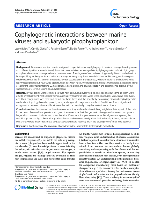 (PDF) Cophylogenetic interactions between marine viruses and eukaryotic picophytoplankton