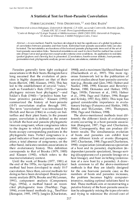(PDF) A Statistical Test for Host–Parasite Coevolution