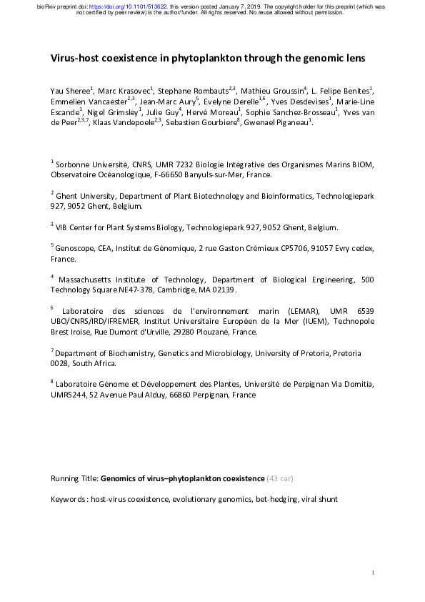 (PDF) Virus-host coexistence in phytoplankton through the genomic lens