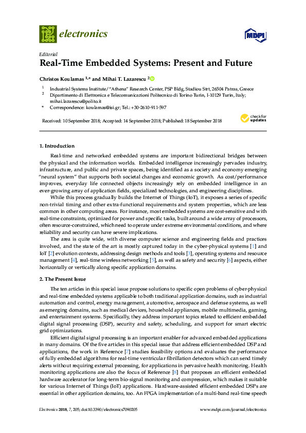 Pdf Real Time Embedded Systems Present And Future