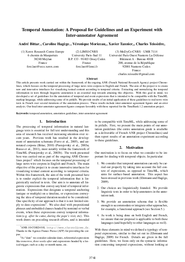 (PDF) Temporal Annotation: A Proposal for Guidelines and an | Caroline Hagège - Academia.edu