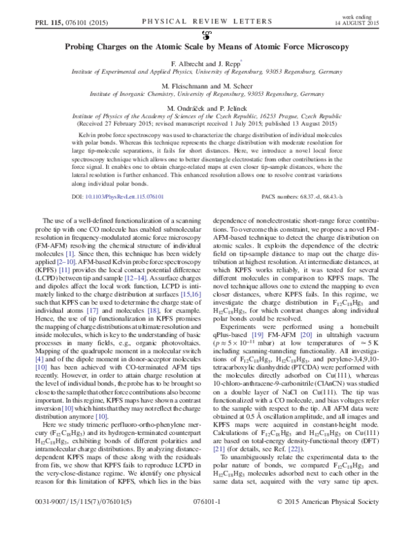 (PDF) Probing Charges on the Atomic Scale by Means of Atomic Force Microscopy