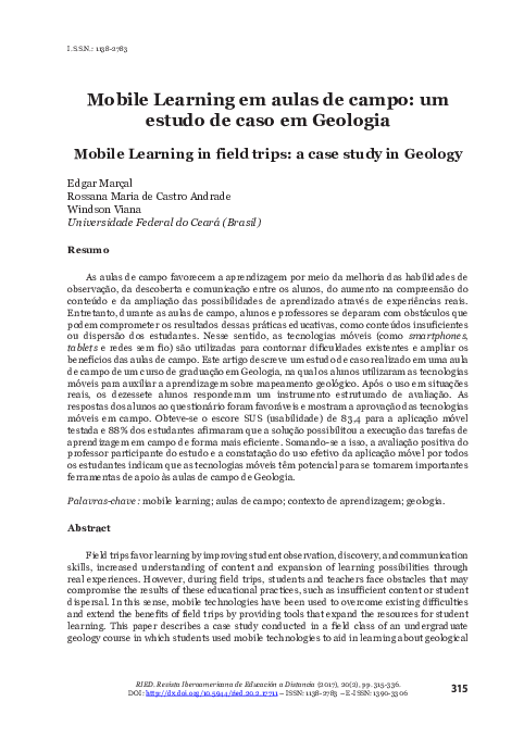 (PDF) Mobile Learning em aulas de campo: um estudo de caso em Geologia