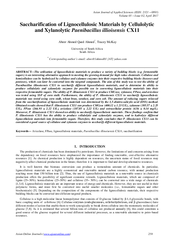 (PDF) Saccharification of Lignocellulosic Materials by Cellulolytic and Xylanolytic ...