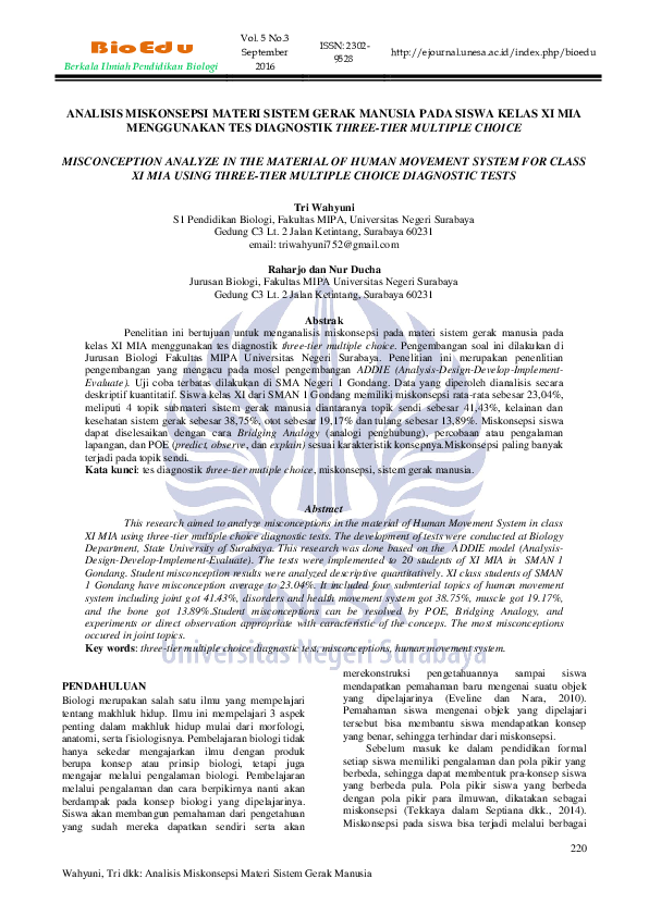 (PDF) Analisis Miskonsepsi Materi Sistem Gerak Manusia Pada Siswa Kelas ...