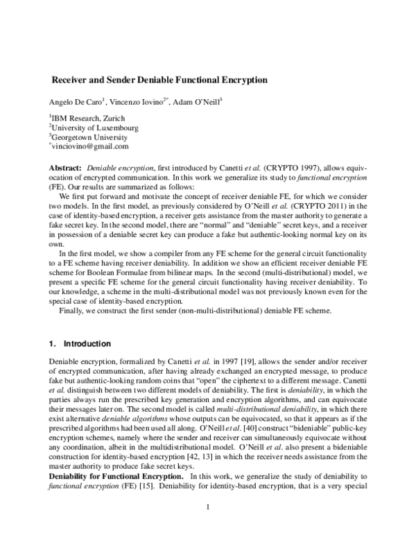 (PDF) Receiver- and sender-deniable functional encryption