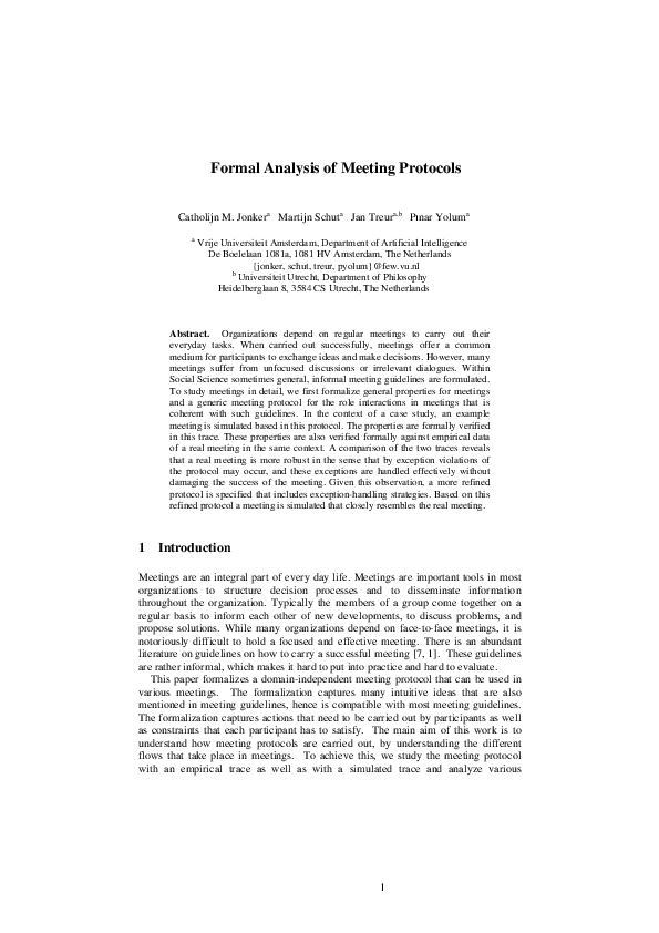 (PDF) Formal Analysis of Meeting Protocols