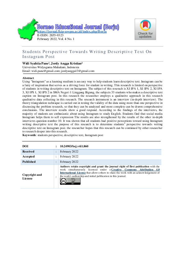 (PDF) Students Perspective Towards Writing Descriptive Text On Instagram Post