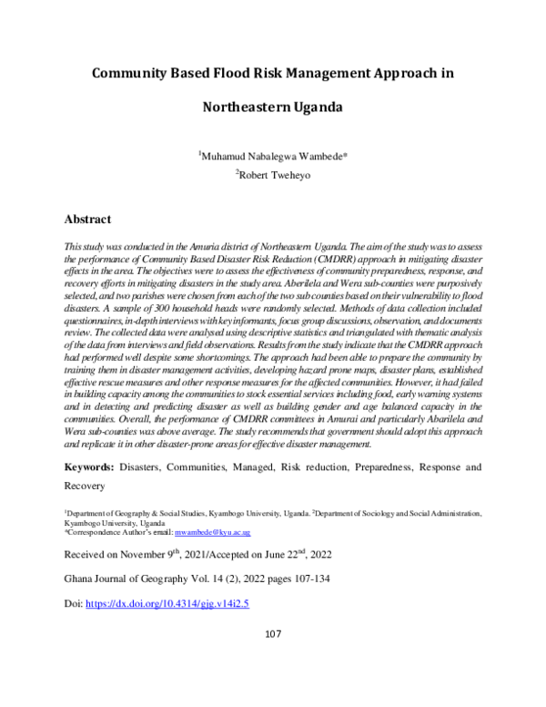 (PDF) Community Based Flood Risk Management Approach in Northeastern Uganda