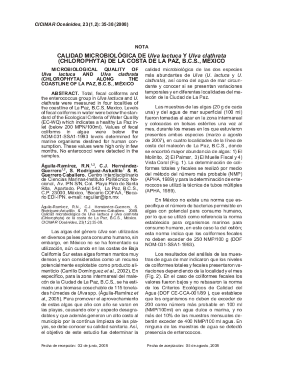 (PDF) CALIDAD MICROBIOLÓGICA DE Ulva lactuca Y Ulva clathrata (CHLOROPHYTA) DE LA COSTA DE LA ...
