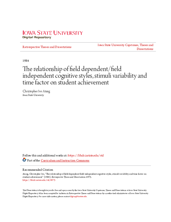 (PDF) The relationship of field-dependent/field-independent cognitive ...