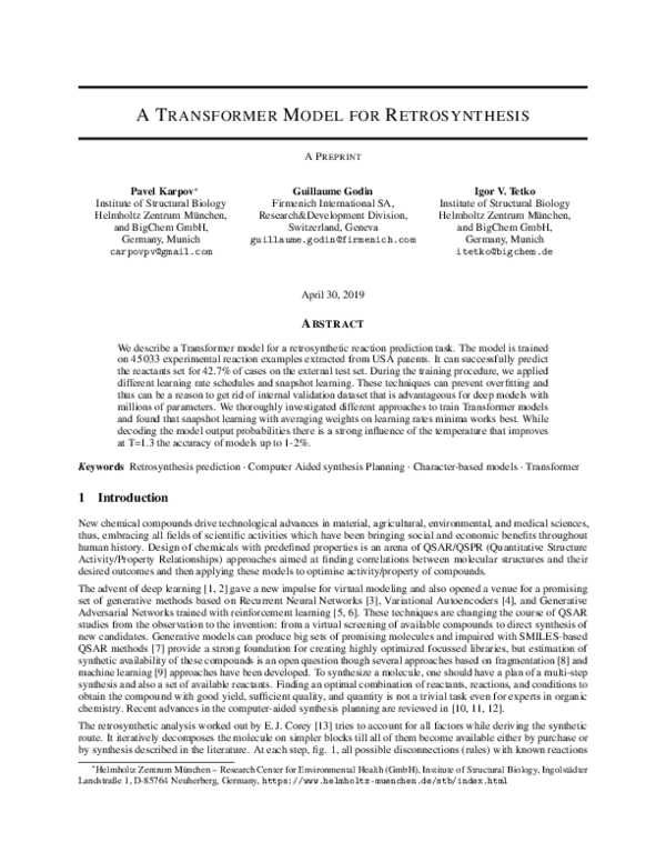 (PDF) A Transformer Model for Retrosynthesis