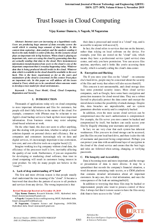 Pdf Trust Issues In Cloud Computing