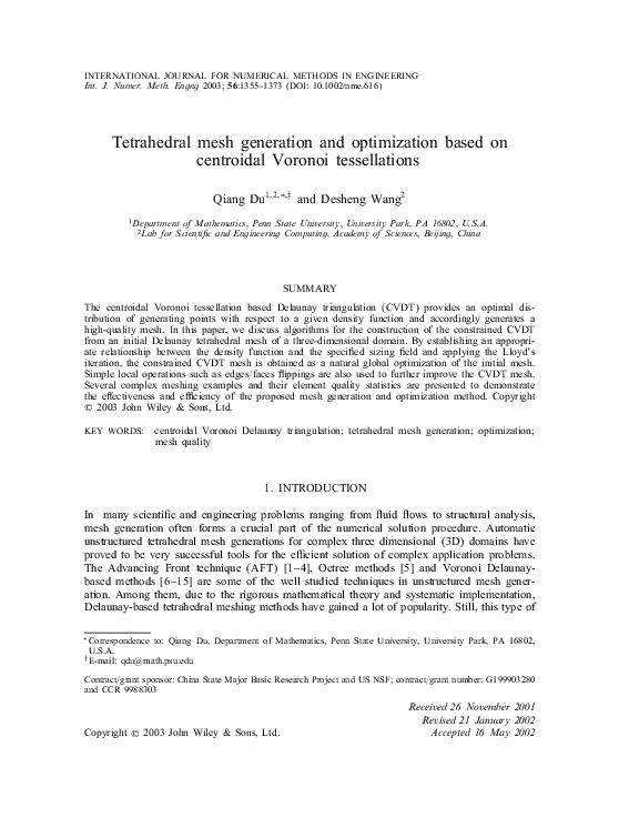 (PDF) Tetrahedral mesh generation and optimization based on centroidal ...