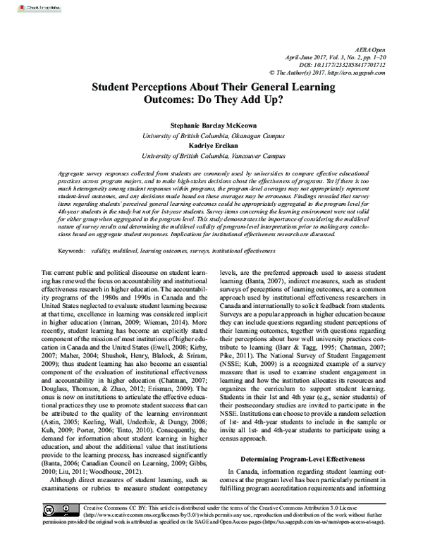 (PDF) Student Perceptions About Their General Learning Outcomes