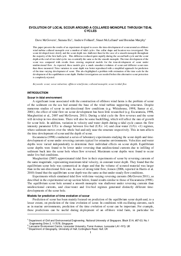 (PDF) Evolution of Local Scour Around a Collared Monopile Through Tidal ...