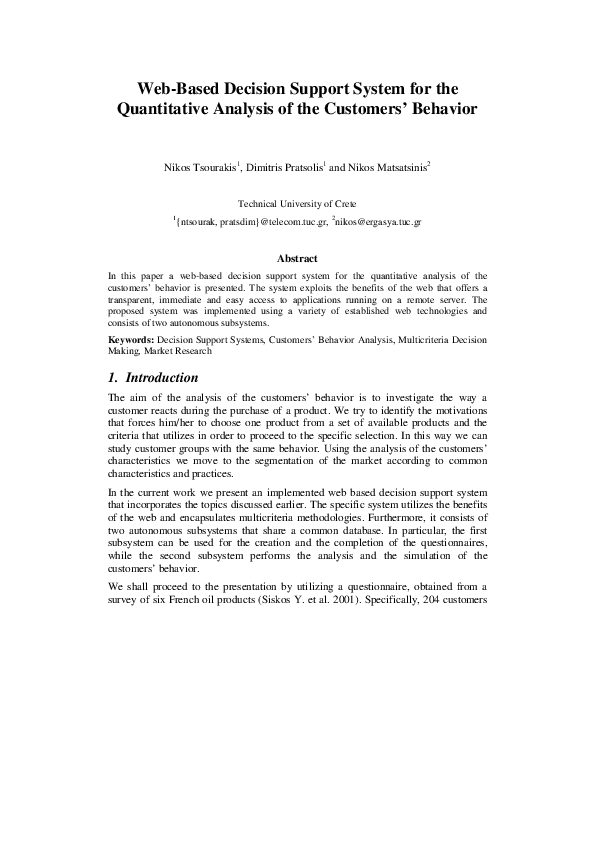 (PDF) Web-Based Decision Support System for the Quantitative Analysis of the Customers’ Behavior