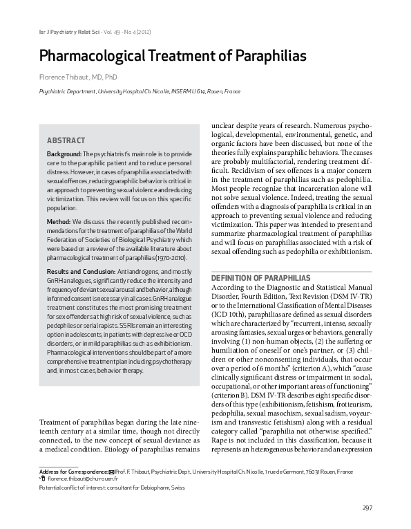 (PDF) Pharmacological treatment of paraphilias