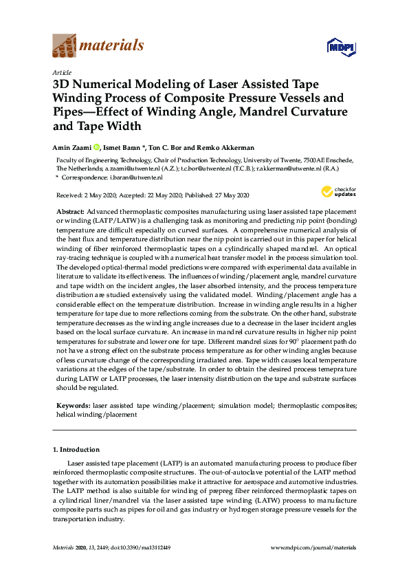 (PDF) 3D Numerical Modeling of Laser Assisted Tape Winding Process of ...