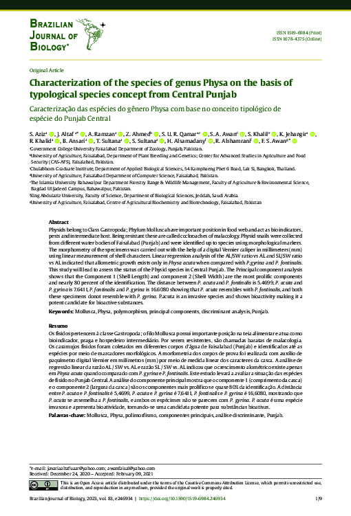 (PDF) Characterization of the species of genus Physa on the basis of typological species concept ...