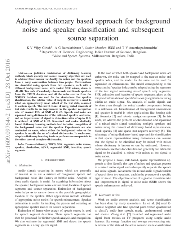 (PDF) Adaptive dictionary based approach for background noise and speaker classification and ...