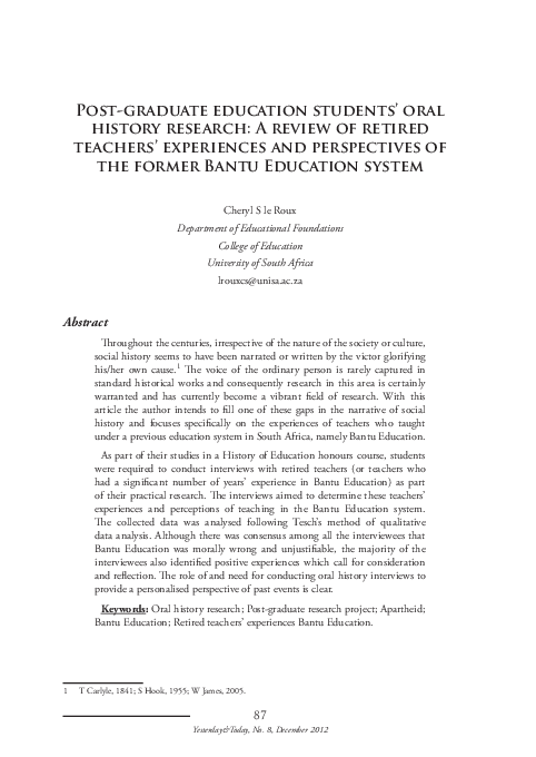 (PDF) Post-graduate education students' oral history research: a review ...