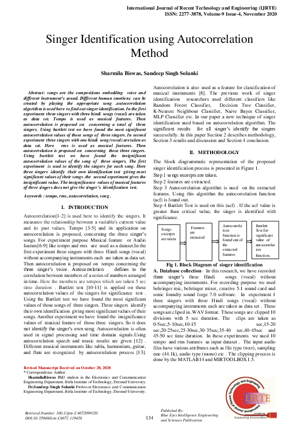 Pdf Singer Identification Using Autocorrelation Method