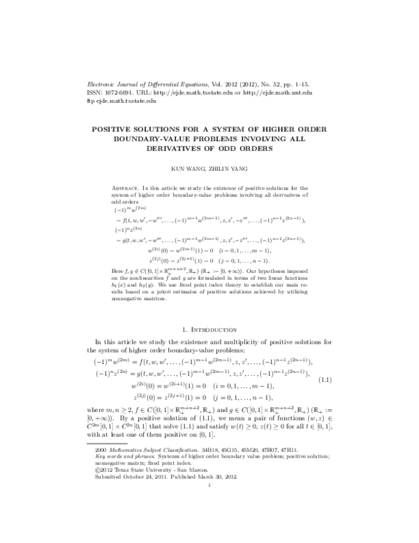 Pdf Positive Solutions For A System Of Higher Order Boundary Value