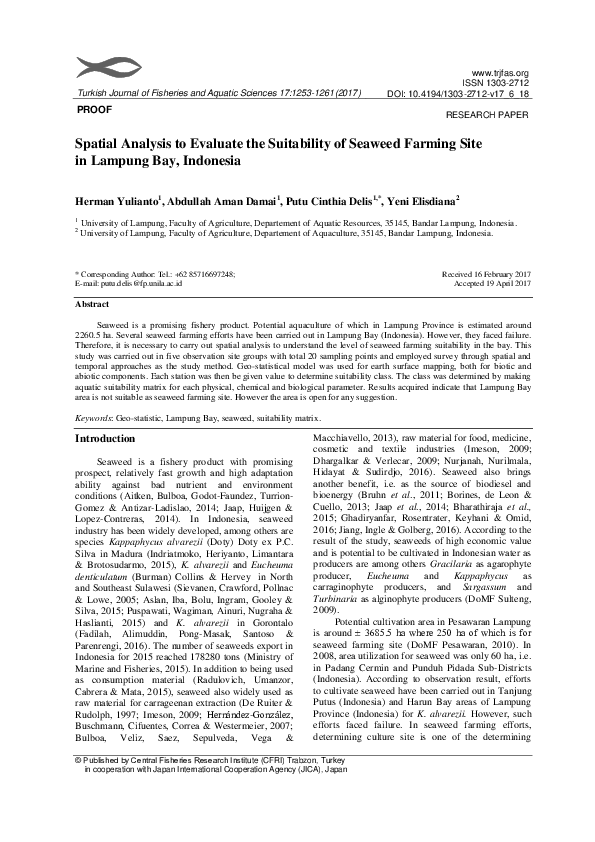 (PDF) Spatial Analysis to Evaluate the Suitability of Seaweed Farming ...