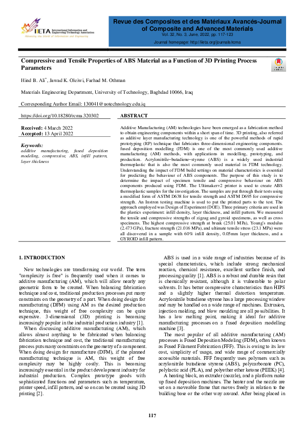 (PDF) Compressive and Tensile Properties of ABS Material as a Function of 3D Printing Process ...