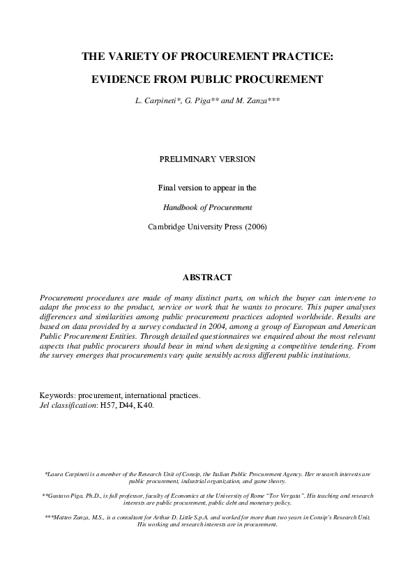 (PDF) The variety of procurement practice: evidence from public procurement