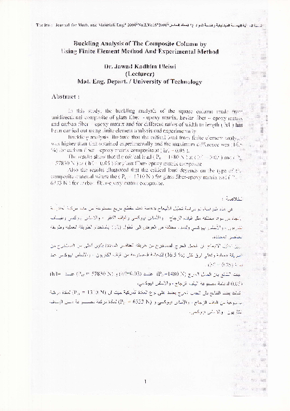 Pdf Buckling Analysis Of The Composite Column By Using Finite Element Method And Experimental