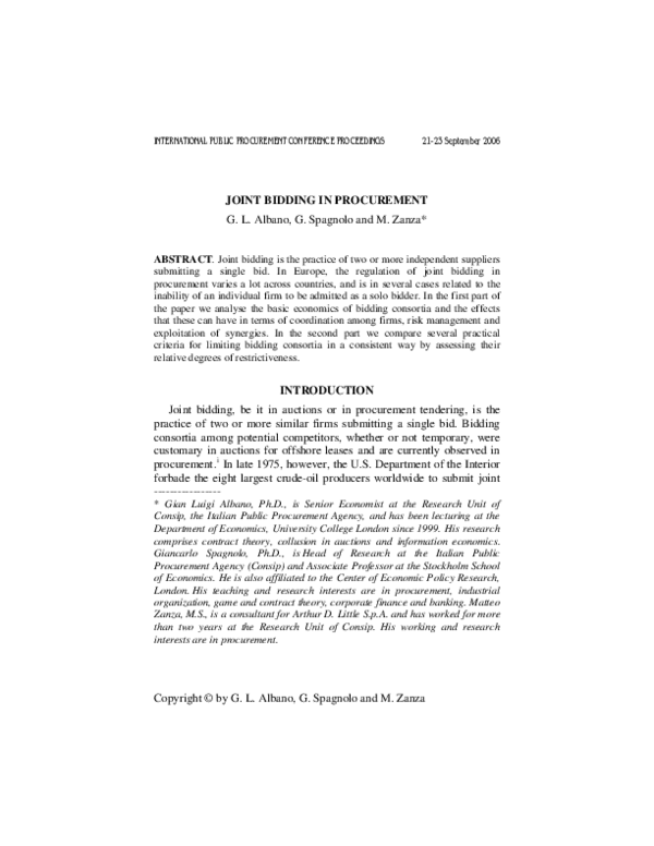 (PDF) Joint Bidding in Procurement