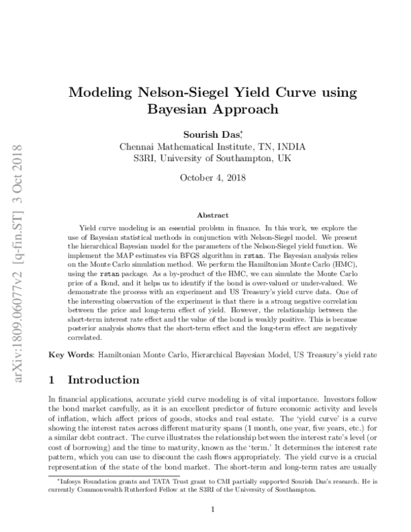 Pdf Modeling Nelsonsiegel Yield Curve Using Bayesian Approach