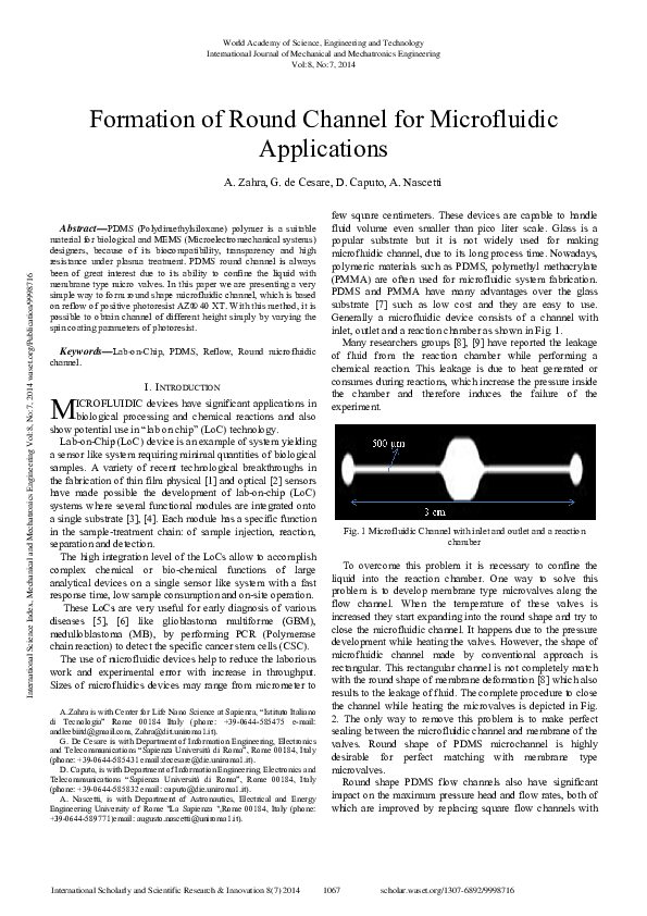 (PDF) Formation Of Round Channel For Microfluidic Applications