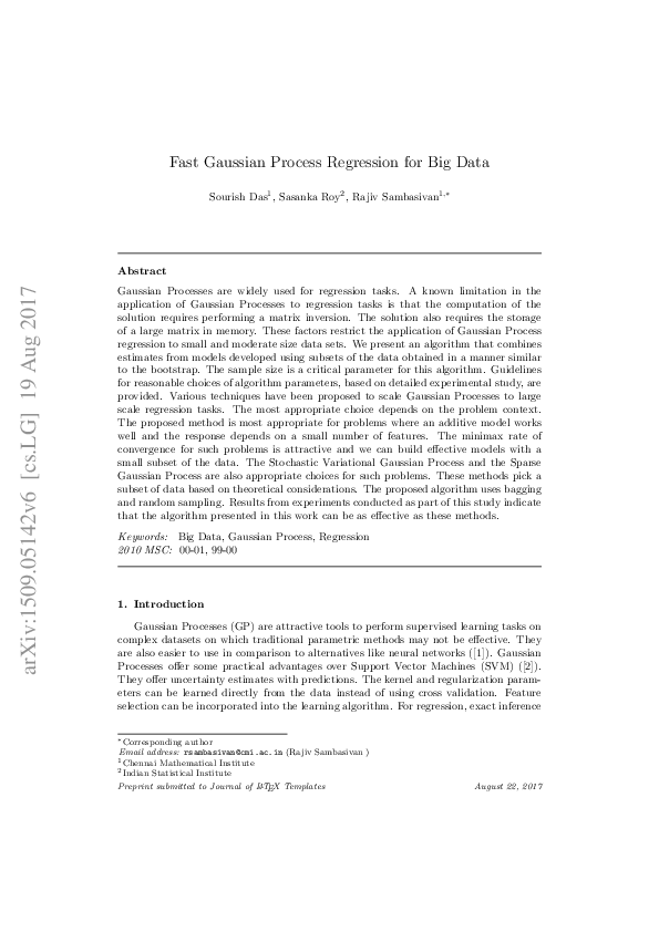 (PDF) Fast Gaussian Process Regression for Big Data